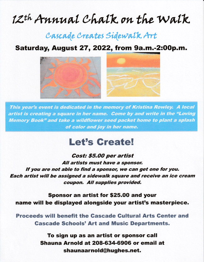 12th Annual Chalk on the Walk - Cascade Chamber of Commerce